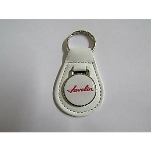 JAVELIN SCRIPT EMBLEM LOGO LEATHER KEYCHAIN - WHITE