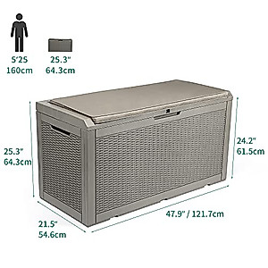 YITAHOME 100 Gallon Large Resin Deck Box Outdoor Storage with Cushion for Patio Furniture,Outdoor Cushions,Garden and Pool Supplies-Waterproof,Lockable（Light Brown）