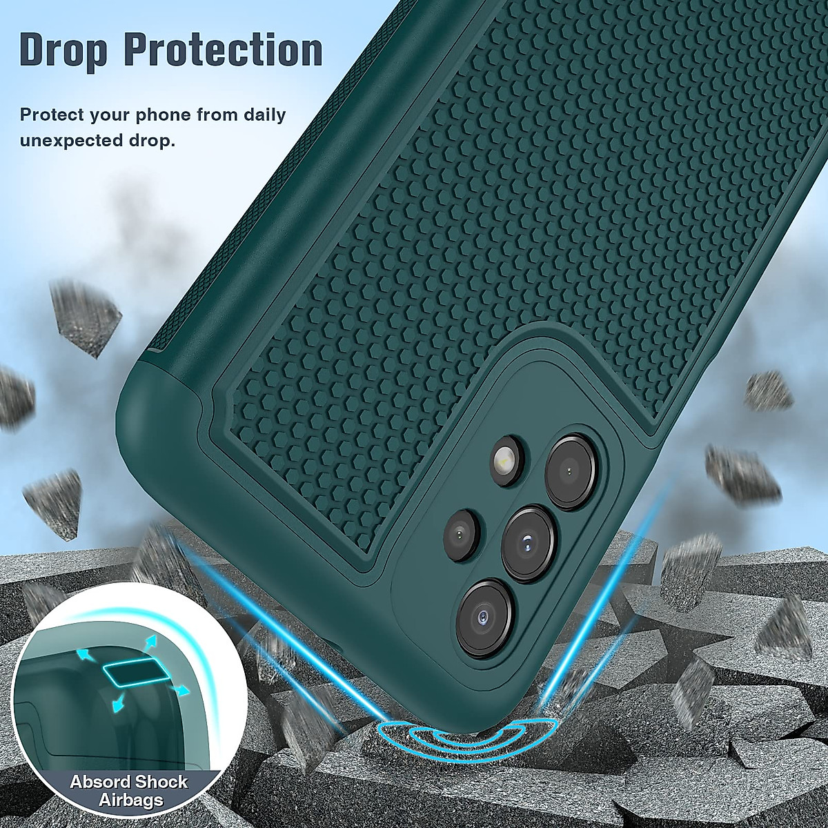 FNTCASE for Samsung Galaxy A23 5G Case: (Samsung Galaxy A23 4G LTE) Dual Layer Protective Heavy Duty Cell Phone Cover Shockproof Rugged with Non Slip Textured Back - Bumper - 6.6inch Dark Green