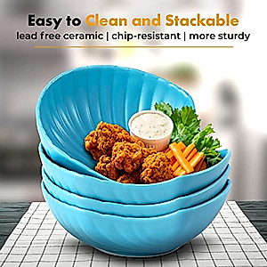 Bruntmor Kitchen Utensil Holder for Countertop, 5.6" Ceramic Utensil Organizer | Set Of 4 Utensil Crocks Countertop Matte Glazed Modern Kitchen Decor For Counter, Easy to Clean, Blue