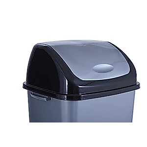 Superio Large 13 Gallon Trash Can with Swing Top Lid, Waste Bin for Kitchen, Garage, Indoor/ Outdoor Trash Can, 52 Qt,(2 Pack) (Grey/Black)