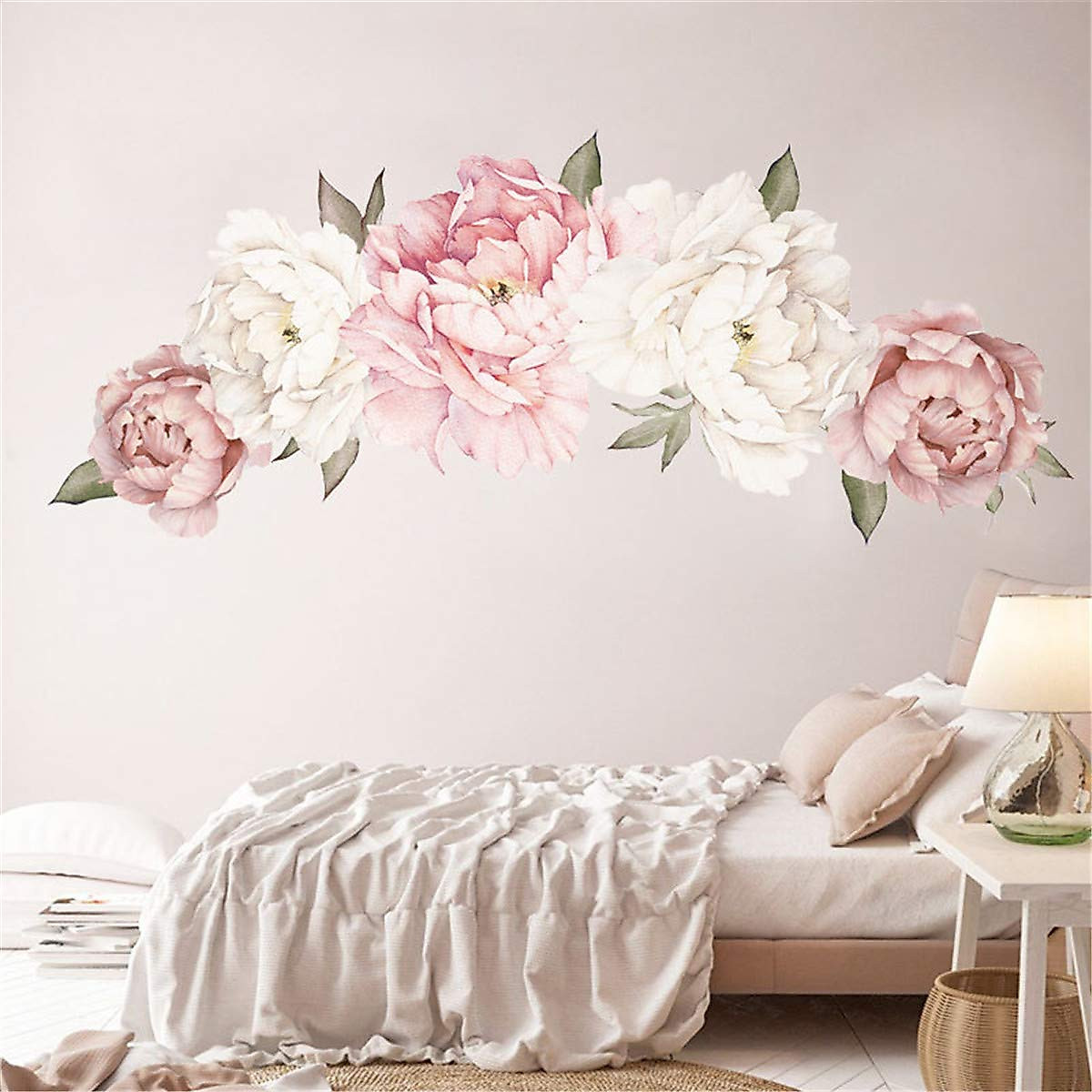 Peony Flowers Wall Sticker Waterproof PVC Rose Flowers Wall Decals Removable Floral Wall Decor Sticker for Living Room Bedroom Nursery Room