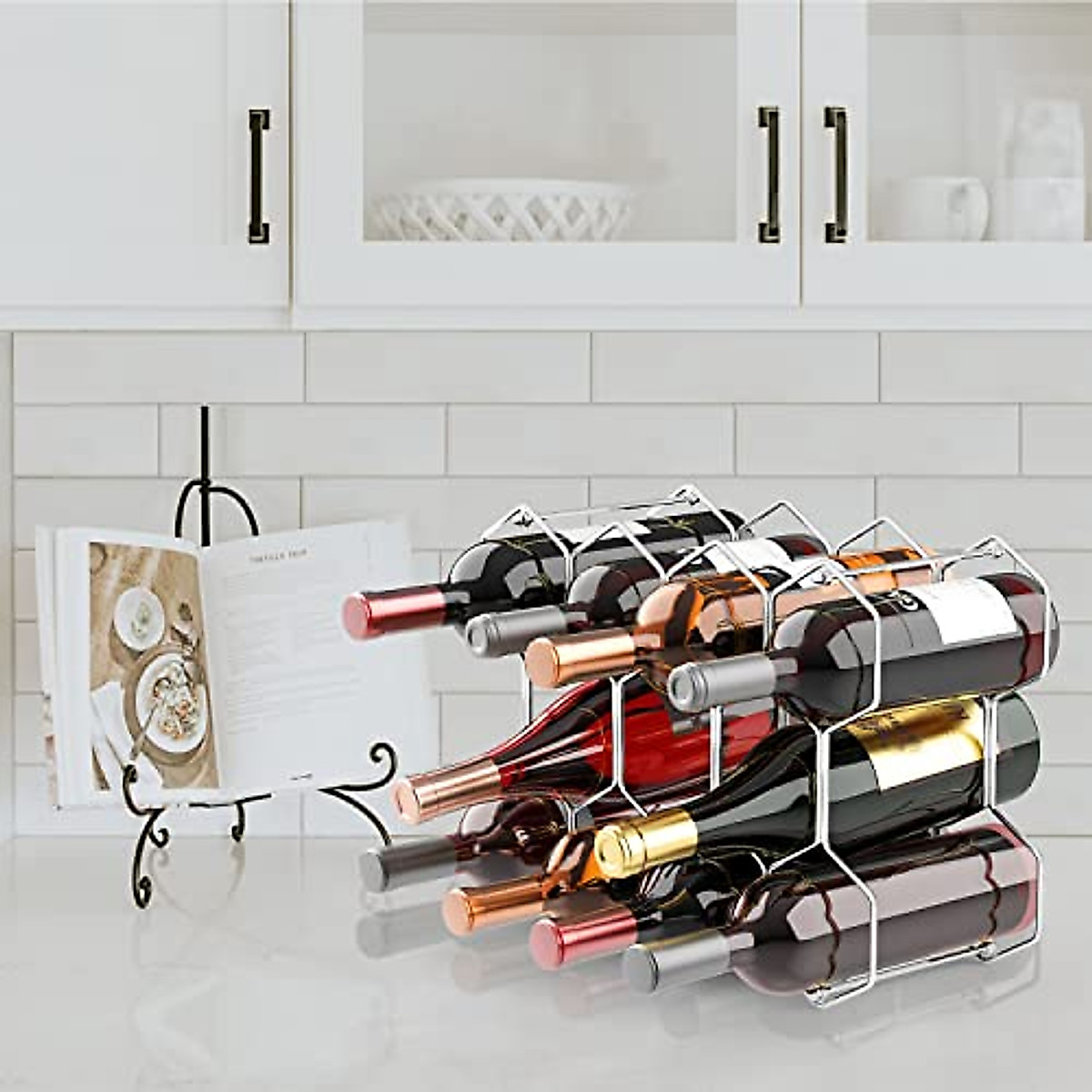 Buruis Countertop Wine Rack - 14 Bottle Wine Holder for Red White Wine Storage - Freestanding Metal Wine Rack - Small Tabletop Wine Rack - 3 Tier Modern Wine Bottle Holder (Silver)