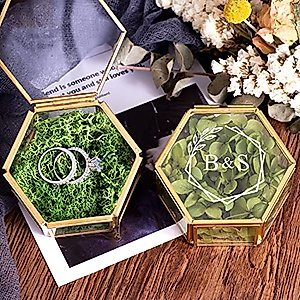 KWOOD Custom Glass Ring Box, Engagement Jewelry Box Personalized Wedding Ring Box, Gold Geometric Ring Bearer Box, Proposal Ring Box, Ring Box Gift