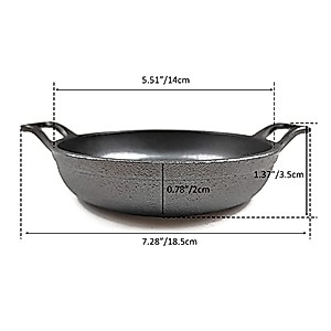 HAWOK Cast Iron Mini Serving Bowl Dia.5.6 inch with Bamboo Tray