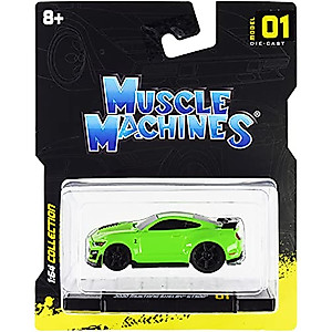 2020 Ford Mustang Shelby GT500 Bright Green with Black Stripes 1/64 Diecast Model Car by Muscle Machines 15550