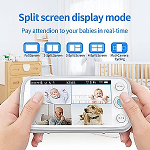 KAWA Baby Monitor, 2K QHD 5'' Video Baby Monitor with Camera and Audio, No WiFi, Night Vision, Video Recording & Playback, Split Screen, 2-Way Talk, Temp Sensor, 4000mAh, 4X Zoom, 1000ft Range S7