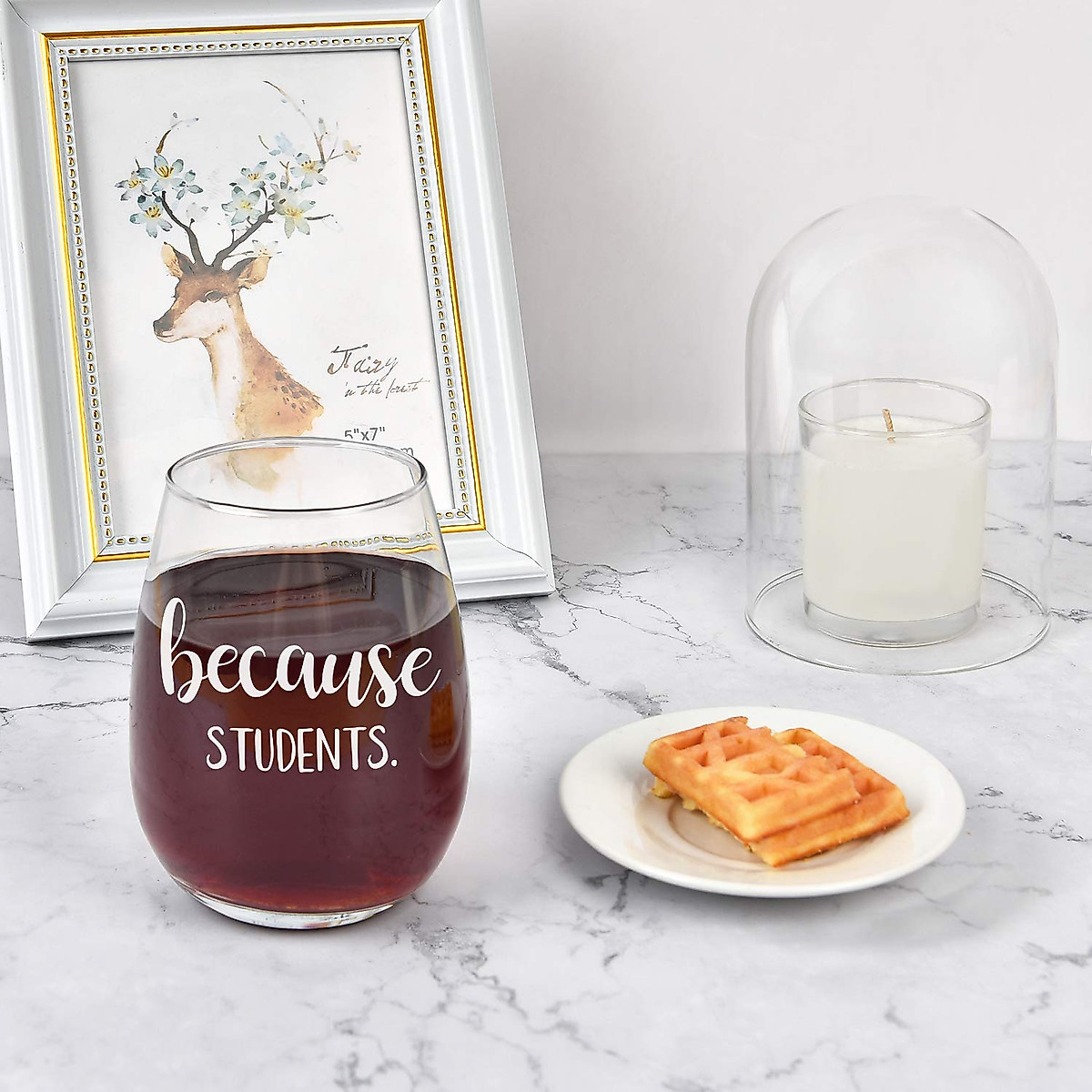 Gtmileo Teacher Gift - Because Students 15 Ounce Funny Stemless Wine Glass for Women and Men - Unique Gifts for School Teacher, Professor - Perfect Teacher Appreciation Gift for Birthday Teachers Day