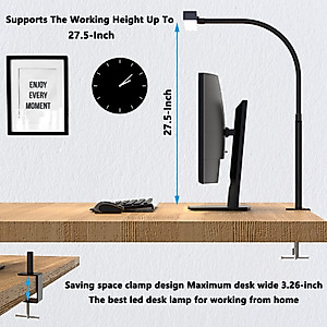 QIYISS LED Desk Lamp, Clamp Lamp with Flexible Gooseneck 360°Rotate,12W LED 3 Modes 5 Brightness, Timer，15.75" Wide Office Eye Protection Light 1100LM Large Bright Desk Lights with Stepless Dimming