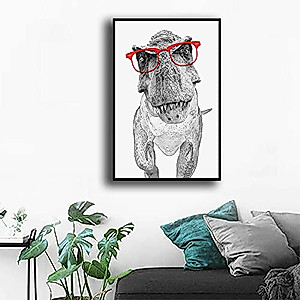 Black and White Dinosaur Art Print Girls Nursery Wall Art Canvas Painting Farm Animal Nordic Poster-08x12inch(20x30cm)-Wooden Framed