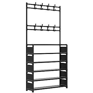 AriceHou 5-Tier Coat and Shoe Rack,Entryway Coat Rack Hallway Bench Storage Organizer with 8 Hooks and Side cloth for Living Room,Bedroom,Office Hall Trees