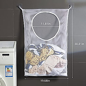 Resdenio Hanging Laundry Hamper Bag, Portable Laundry Bag, 30 x 20 Inch Large Foldable Wall Hanging Laundry Basket with 2 Adhesive Hooks for Dirty Clothes Organization and Storage