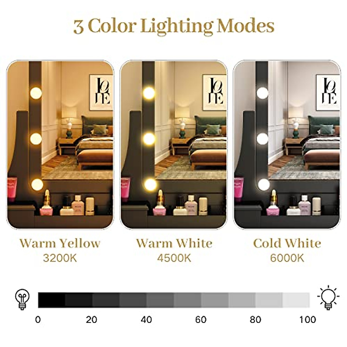 Vanity Desk with Mirror and Lights,Makeup Vanity with Lights Makeup Dressing Table Vanity Table with Lights 10 Bulbs and 5 Drawers,Detachable Top and 360 Rotation Mirror,Modern Dresser Desk (Black)