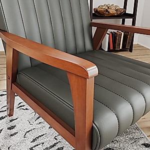 Edenbrook Carlton Exposed Wooden Arm Accent Chair for Living Room-Real Wood-Modern Channeled Tufting, Gray