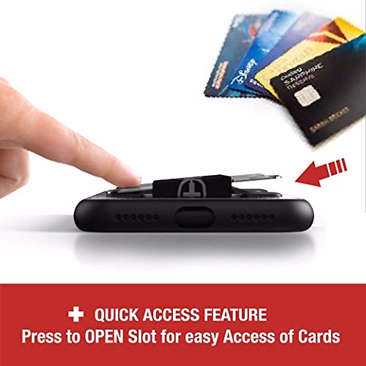 Slim Card Holder for Back of Phone with Integrated Elastic Phone Holder. Keep a Firm and Safe Grip on Your Phone and Store up to Eight (8) Credit Cards or Many Business Cards in Style