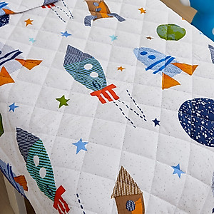 Brandream Outer Space Toddler Bedding Sets for Boys Spaceship Galaxy Rocket Bed in A Bag Cotton Comforter Set, 4PCS Includes Comforter, Top Sheet, Mattress Sheet, Pillowcases