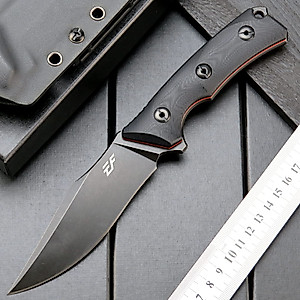 Eafengrow EF124 Fixed Blade Knife 14c28n Steel Blade Coated Black Titanium, G10 Handle Fixed Knife for Outdoor Camping Hunting Survival EDC Tool Knives with Kydex Sheath(Black)