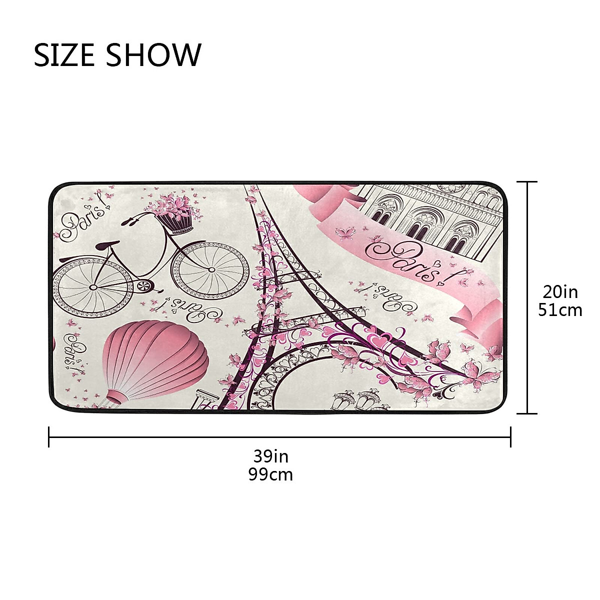 Paris Eiffel Tower FranceKitchen Rugs France Bicycle BalloonKitchen Floor Mats Bath Rug Non Slip Doormat Carpet Area Rugs for Entryway Bedroom Living Room Home Decor 39 X 20 Inch