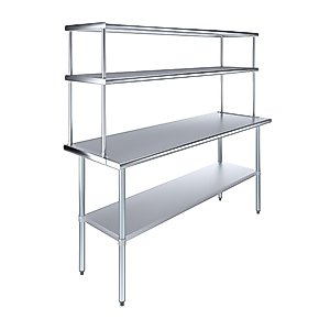 Amgood Stainless Steel Work Table Double Tier Overshelf | Metal Kitchen Prep Table & Shelving Combo (24" x 72" Work Table + 18" Overshelf)