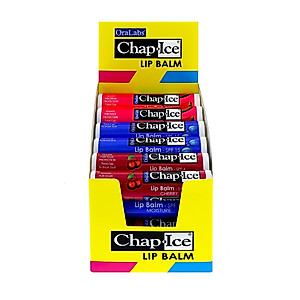 Chap-Ice® | Premium and Traditional Lip Balm for Chapped, Dry, or Windburned Lips | 3 Flavor Assorted (SPF-15) - Cherry, Moisture & Watermelon - 24 Sticks (0.15oz/4.25g)