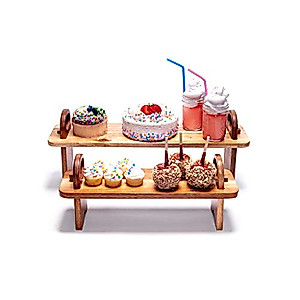 SPEShh Acacia Wooden Serving Board on Stand – Raised Wood Serving Trays Platter – Elegant Home Kitchen Countertop Organizer Shelf & Large Charcuterie Tray for Cheese Party Food 21.5 X 6 x 8.7 inches