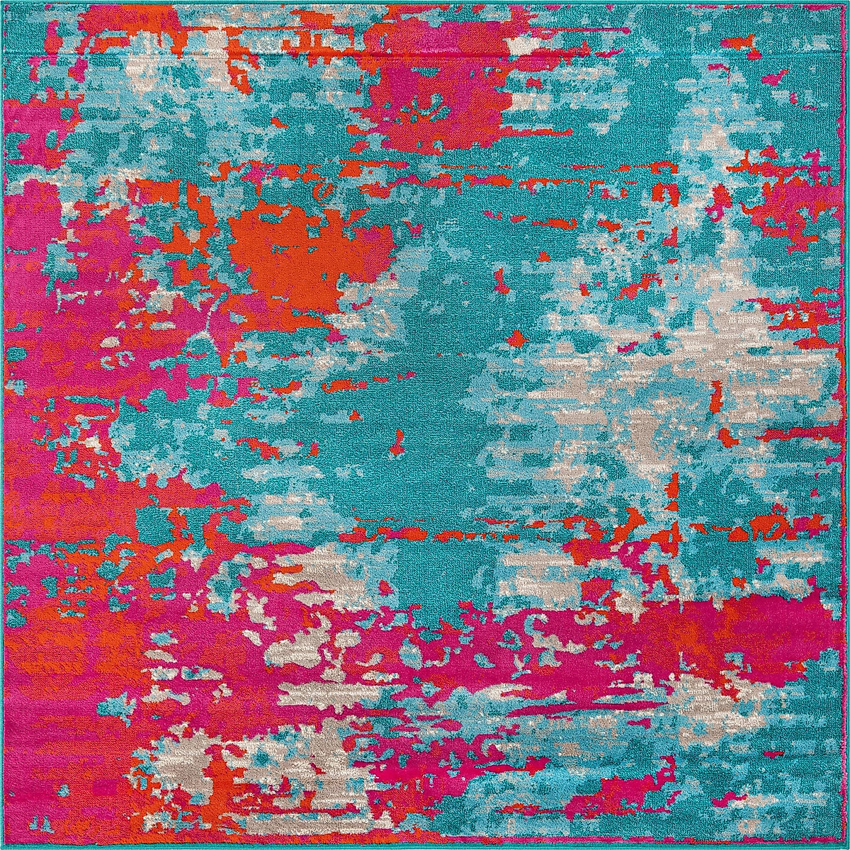 Unique Loom Azalea Collection Area Rug - Kyushu (7' 10" Square, Turquoise/ Light Blue)