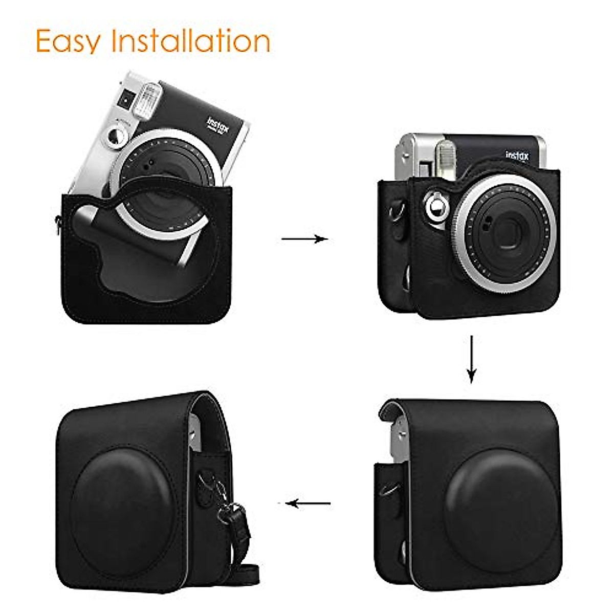 Fintie Protective Case Compatible with Fujifilm Instax Mini 90 Neo Classic Instant Film Camera - Premium Vegan Leather Bag Cover with Removable Strap, Vintage Black