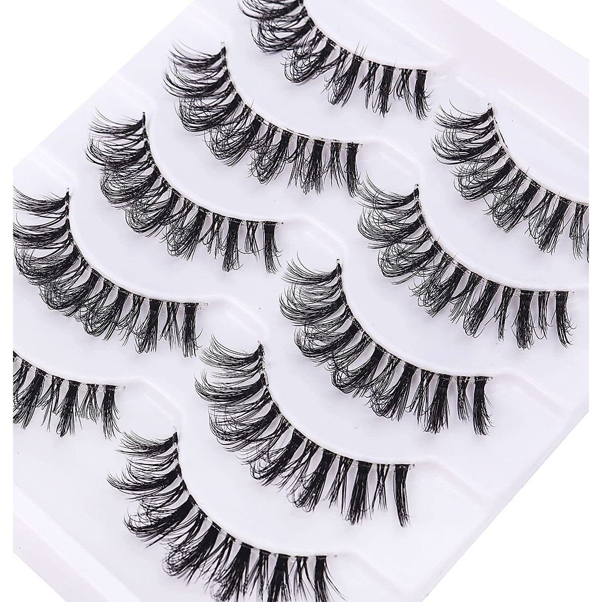KSYOO Clear Band Dramatic Lashes 8-15mm D Curl Lashes Mink, Fluffy Semi-dramatic 3D Multi-Layered Strip Lashes, Reusable, Invisible Band Strip Eye Lashes - 5 Pairs (Clear Band U6) (Clear Band U6)
