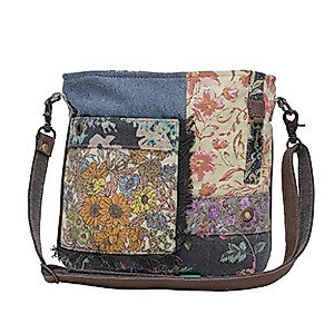 Western Leather Shoulder Bag for Women - Upcycled Canvas Crossbody Bag Le Fleur Blu