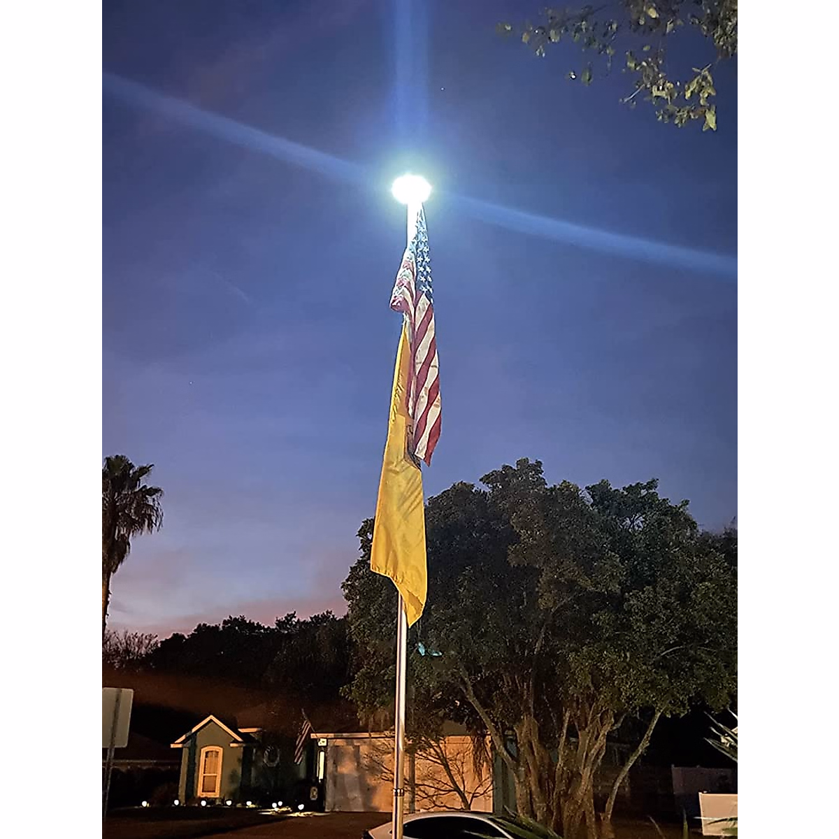 PPQ Solar Flagpole LED Light,New 136 LED 10000h Lifespan Flag Pole Light for 15-25 Ft Poles,Solar Powered Waterproof Lighting on Outdoor Pole Top,10 Hour Dusk to Dawn Auto On/Off