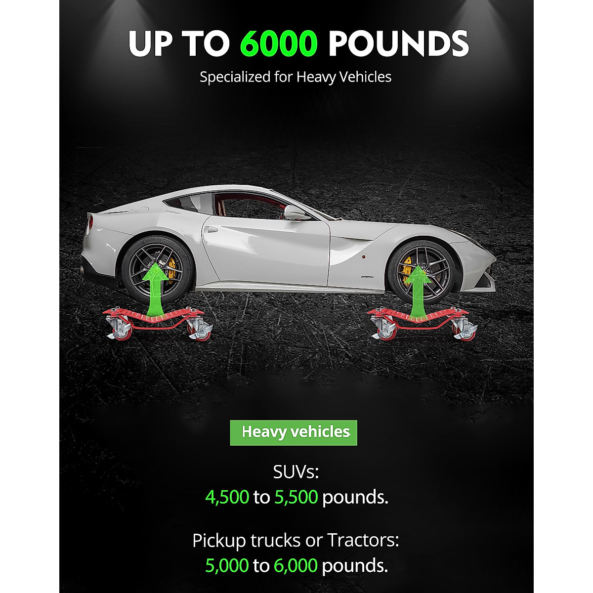 Garvee Car Dolly Set of 4 with 6000 lbs Capacity, Carbon Steel Heavy Duty Car Mover Wheel Dollies with Antiskid Plate & 360 Degree Rotatable Wheel, 16"*13", Red