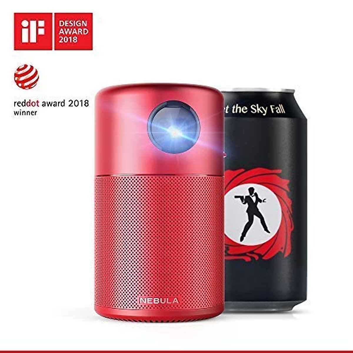 Anker Nebula Capsule Smart Wi-Fi Mini Projector，Red, 100 ANSI Lumen Portable Projector，with Capsule Series Adjustable Tripod Stand