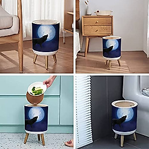 Small Trash Can with Lid for Bathroom Kitchen Office Diaper 3D rendering a black werewolf glowing red eyes howling at big moon Bedroom Garbage Trash Bin Dog Proof Waste Basket Cute Decorative
