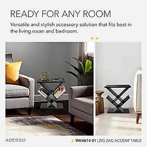 Adesso Zig-Zag Accent Table - Table Bookshelf - Storage Side Table. Home Furnishings and Decor , Black