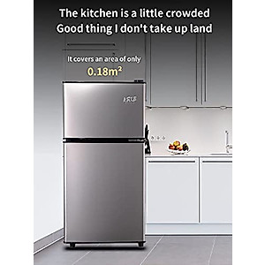 KRIB BLING Mini Fridge With Freezer,3.5 Cu. Ft Compact Refrigerator With 2 Doors,7- Level Adjustable Thermostat, Removable Glass Shelves For Bedroom, Office, Kitchen, Apartment, Dorm, Silver