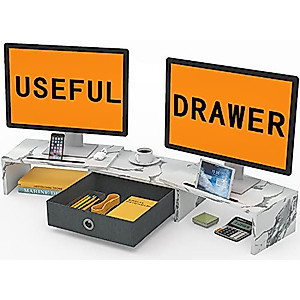 WESTREE Dual Monitor Stand Riser with Drawer-Monitor Stand Riser for 2 Monitors, Adjustable Length and Angle, 2 Phone Hold,Desktop Organizer Stand for Computer/Laptop/PC/Printer