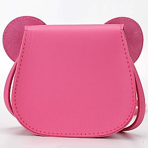 Ondeam Little Mouse Ear Bow Crossbody Purse,PU Shoulder Handbag for Kids Girls Toddlers(Rose Pink)
