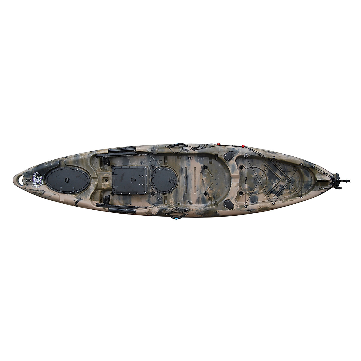 BKC UH-RA220 11.5 Foot Angler Sit On Top Fishing Kayak with Paddles and Upright Chair and Rudder System Included (Camo)