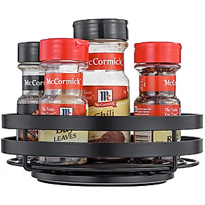 MyGift Modern Matte Black Metal Tabletop Lazy Susan Spice Rack Round Turntable Tray, Seasoning and Condiment Holder Spinning Rack