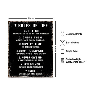 7 Rules Of Life Wall Art - Motivational Posters, 8x10 - Inspirational Gifts for Women, Men - Inspirational Wall Decor - Inspiring Positive Quotes Wall Decor - Home Office, Bedroom, Living Room