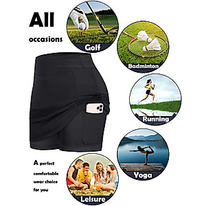 BLEVONH Womens Summer Tennis Skirts with Shorts Underneath, Pickleball, Athletic, Workout and Golf Skorts with Pockets Black Medium