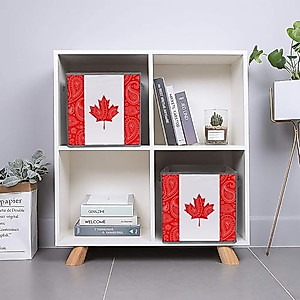 Paisley and Canadian Flag Fashion Storage Bins Foldable Organizer Cubes 10.6" Collapsible Box Home Ofice Supplies 2PCS