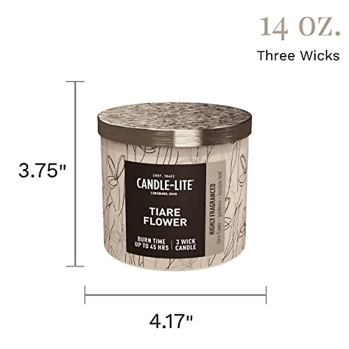 Candle-lite Premium Tiare Flower Scent, 14 oz. 3-Wick Aromatherapy Candle with up to 45 Hours of Burn Time, White