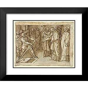 ArtDirect Cesare Nebbia 18x15 Black Modern Frame and Double Matted Museum Art Print Titled - Saint Charles Borromeo Supervising the Opening of a Crypt (C. 1604)
