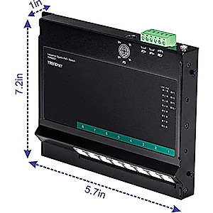 TRENDnet 8-Port Industrial Gigabit Poe+ Wall-Mounted Front Access Switch, TI-PG80F, 8X Gigabit Poe+ Ports, DIN-Rail Mount, 48 –57V DC Power Input, IP30, 200W Poe Budget, Lifetime Protection