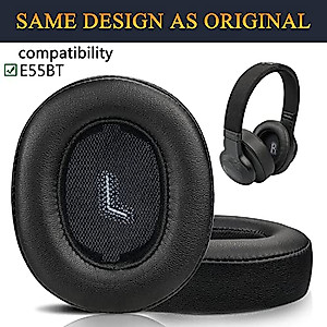 SOULWIT Replacement Earpads for JBL E55BT(E55 BT) Over-Ear Wireless Headphones, Ear Pads Cushions with Softer Protein Leather, Noise Isolation Foam-Black