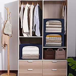 100L Large Capacity Clothes Storage Bag Organizer 3 Pack with Fiberglass Frame Oxford Fabric for Comforters, Blankets, Quilt, Bedding, Stackable Closet Storage Bags Foldable Storage Containers with Reinforced Handle Sturdy Zipper, Clear Window