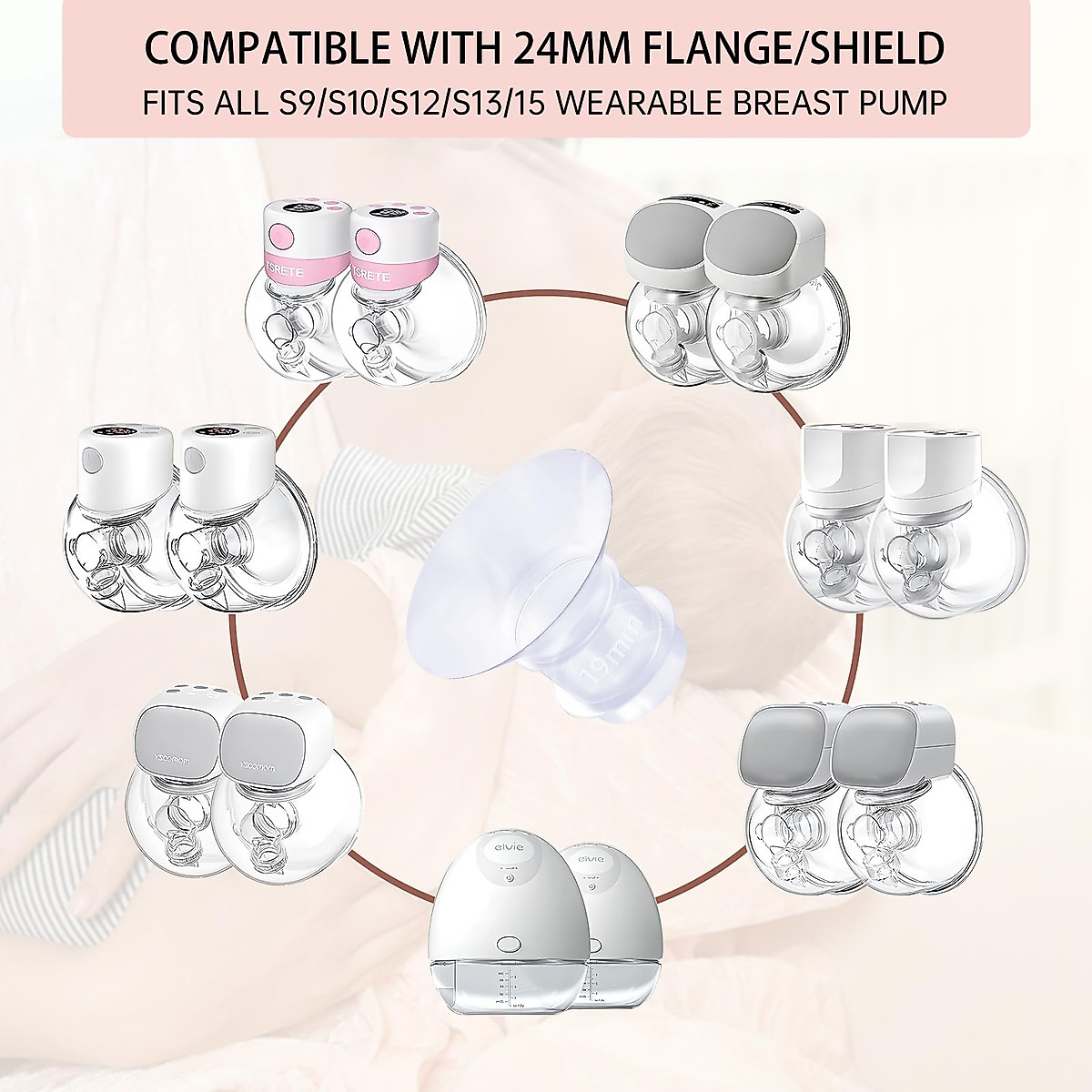 Aulecoo 6pcs Flange Insert 19mm,Compatible with Momcozy S12/S12pro/S9/S9pro/TSRETE/Spectra/Medela 24mm Breast Pump Shields/Flanges,Reduce 24mm Nipple Tunnel Down to 19mm