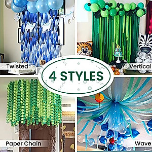 PartyWoo Crepe Paper Streamers 8 Rolls 656ft, Pack of Blue, Pastel Blue, Green, Lime and White Party Streamers for Birthday Decorations, Party Decorations, Wedding Decorations (1.8 Inch x 82 Ft/Roll)