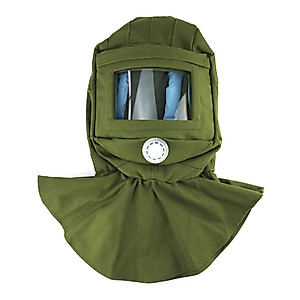 QWORK Sand Blasting Hood Cap, Shawl Cap Sandblasting Mask Anti Dust/Wind Sandblasting Tool Mask,Cut/Scratch/Heat Resistant Neck Protector, Green